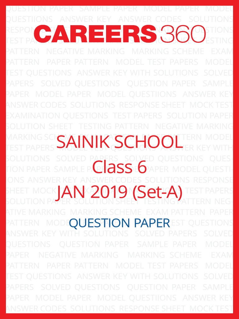 Sainik School Question Paper 2019 For Class 6 Set A Jan 6 New A PDF ...