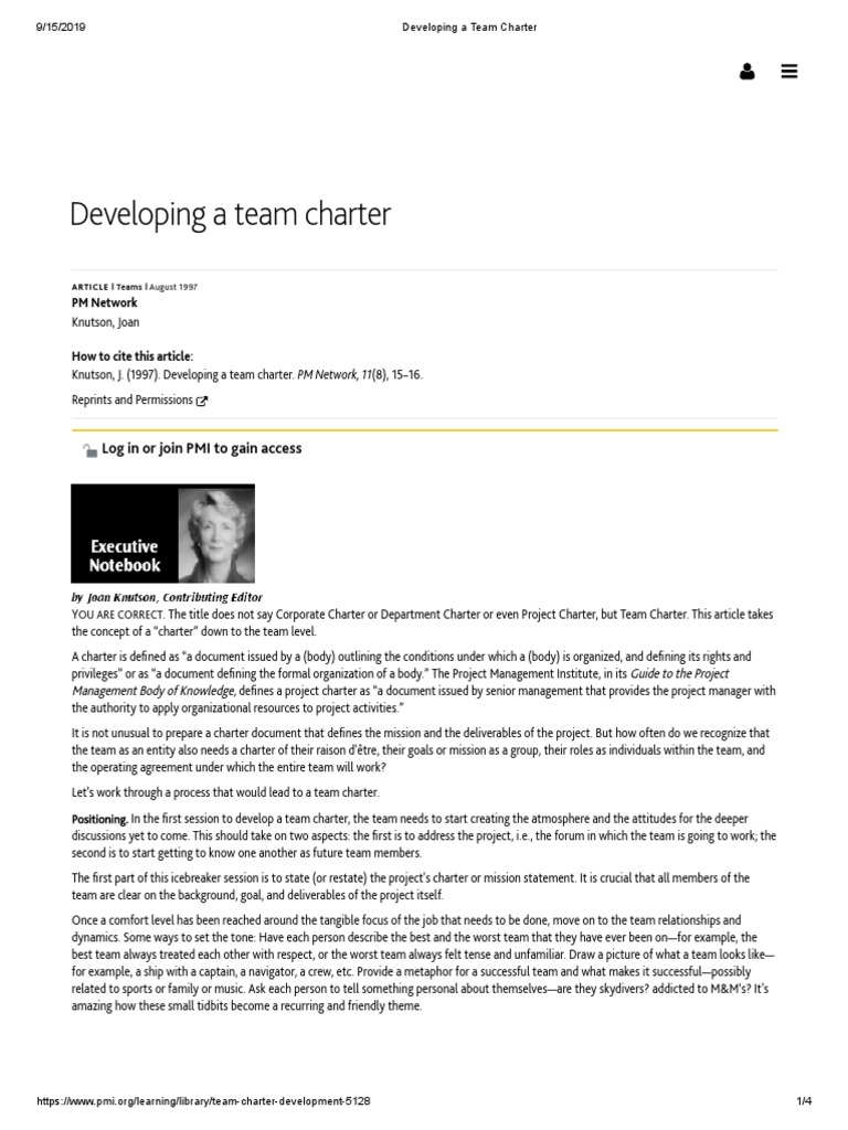 Developing A Team Charter | PDF | Charter | Project Management