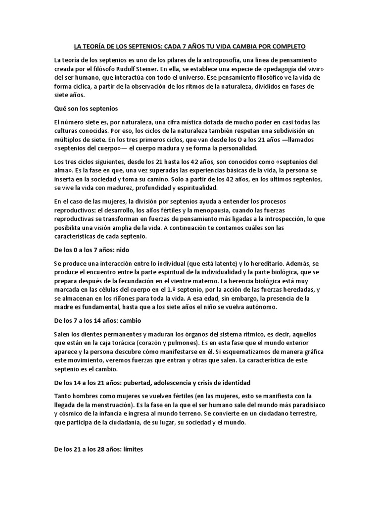 La Teoría de Los Septenios | PDF | Adolescencia | Naturaleza