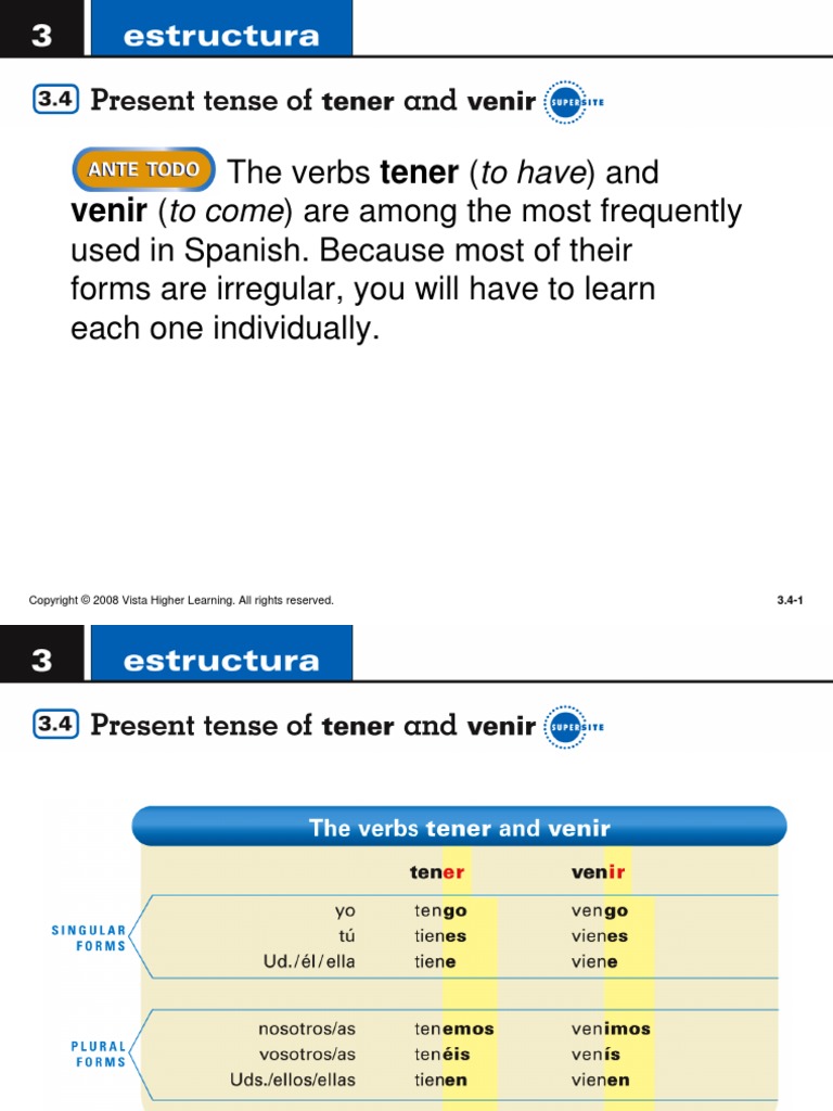 Tener y Venir | PDF | Language Mechanics | Morphology