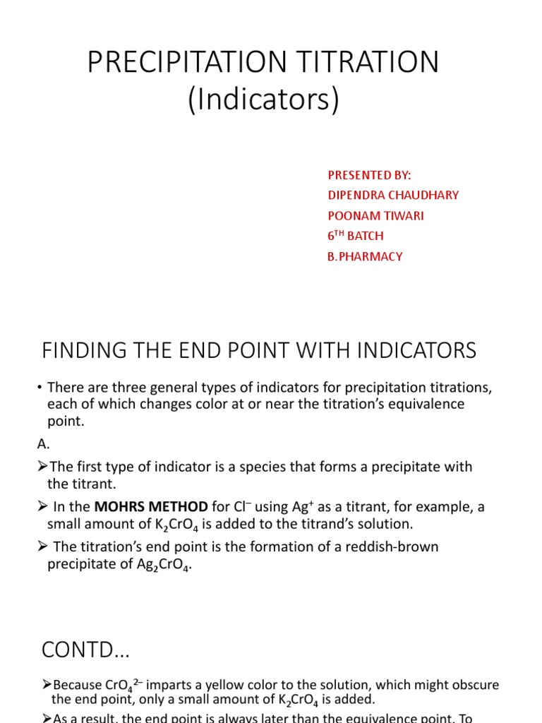 Precipitation Titration Indicators | PDF | Titration | Chemistry