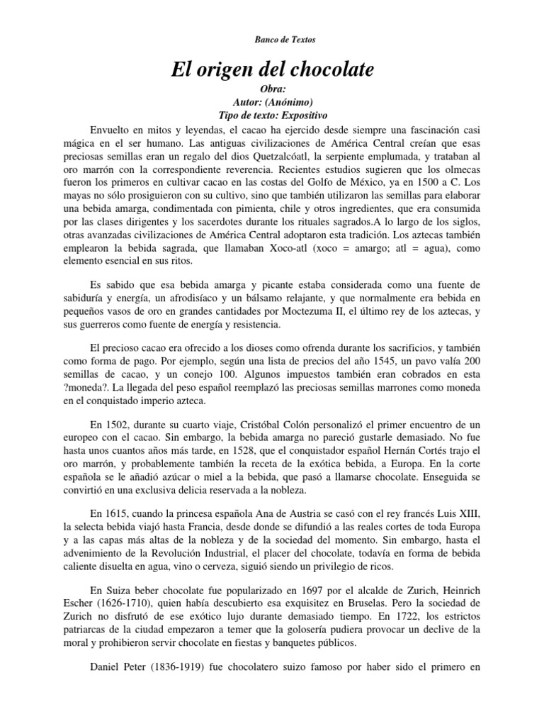 El Origen Del Chocolate | PDF | Chocolate | Bebidas
