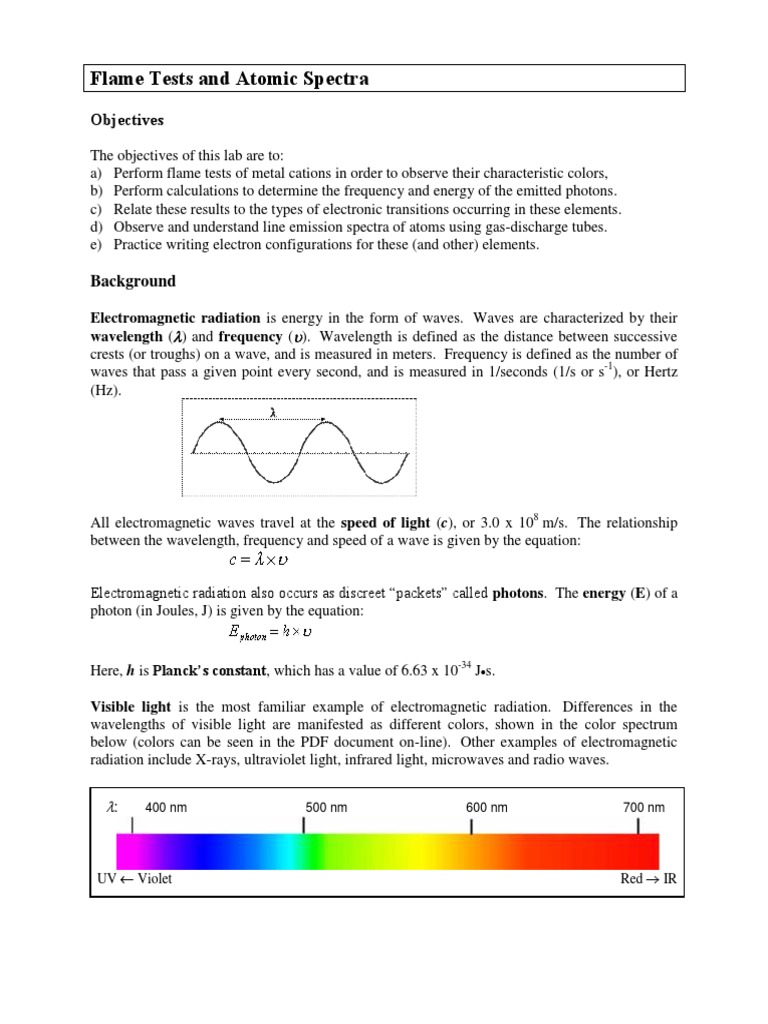 Flame Tests And Atomic Spectra Pdf Emission Spectrum