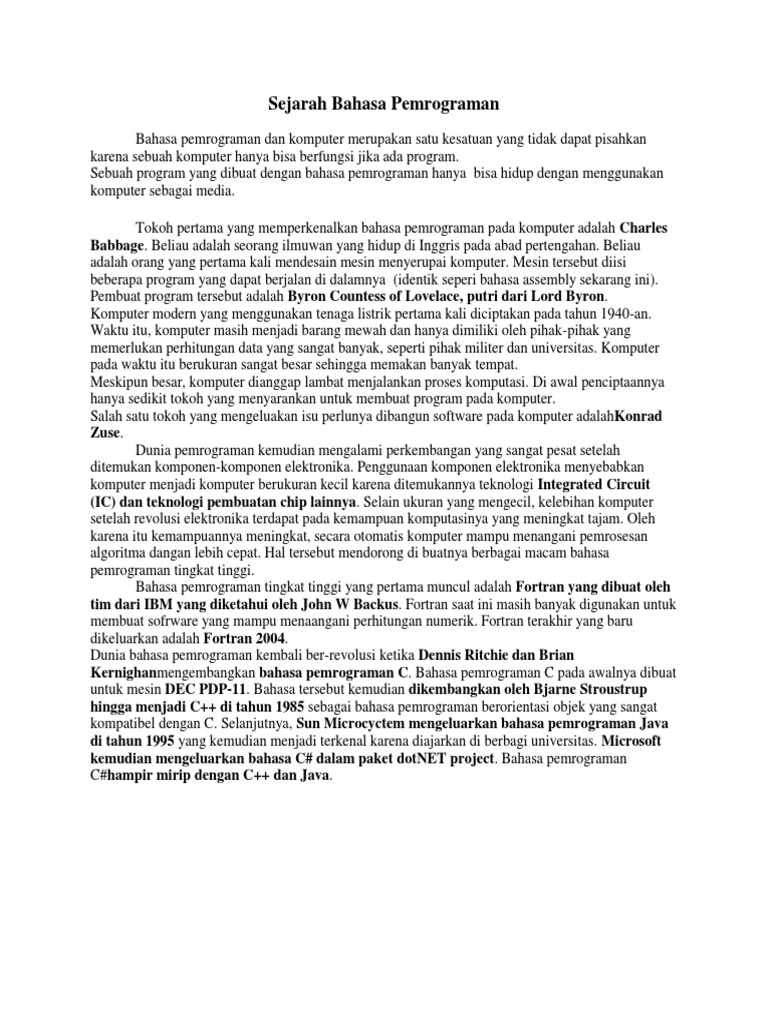 Sejarah Bahasa Pemrograman | PDF | Komputer