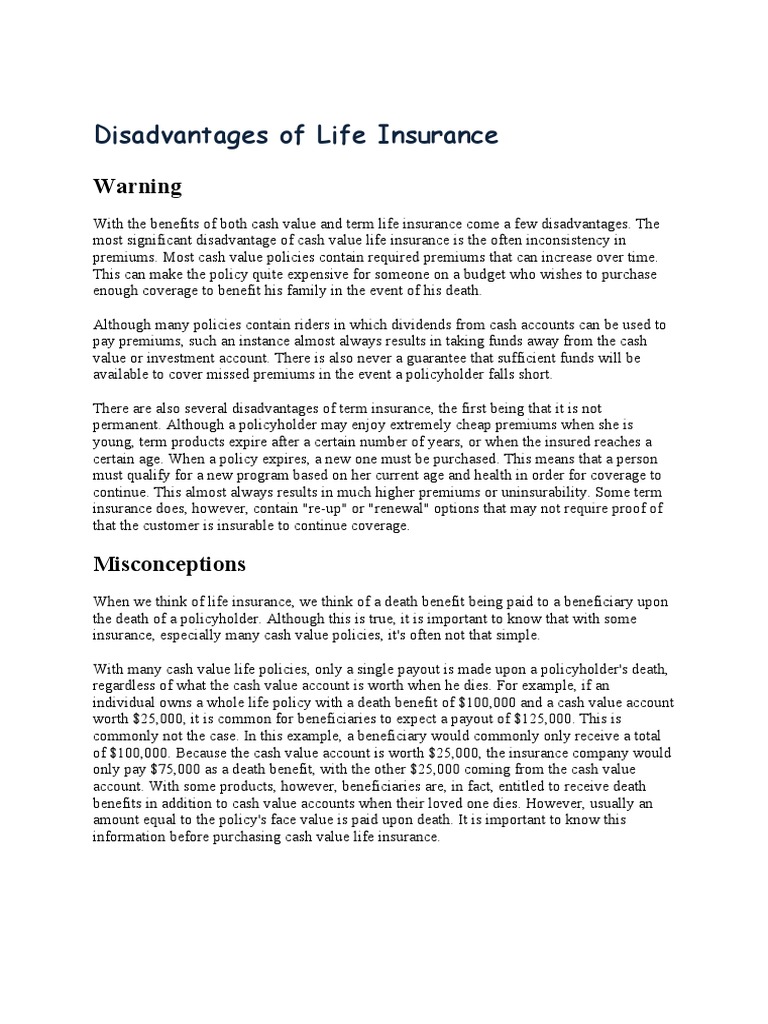 Disadvantages of Life Insurance Explained | PDF | Insurance | Life ...