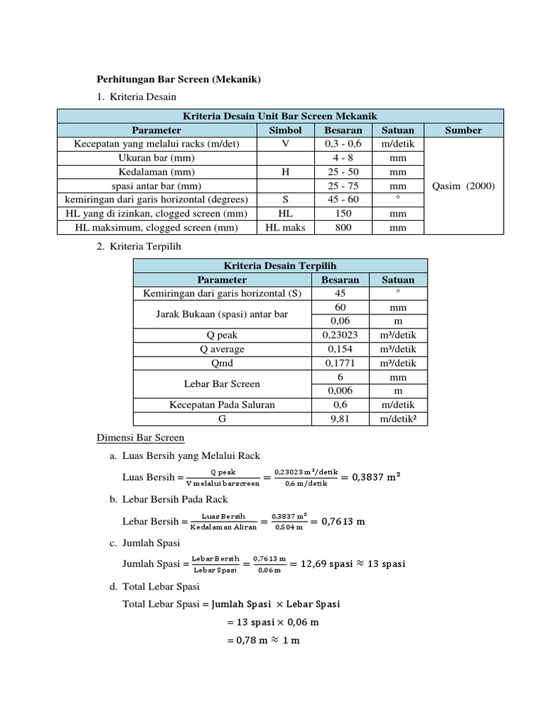 2-Perhitungan Bar Screen | PDF