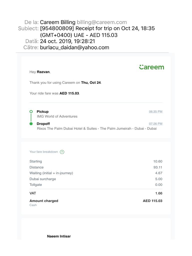 Careem Ride Invoice for Dubai Trip | PDF