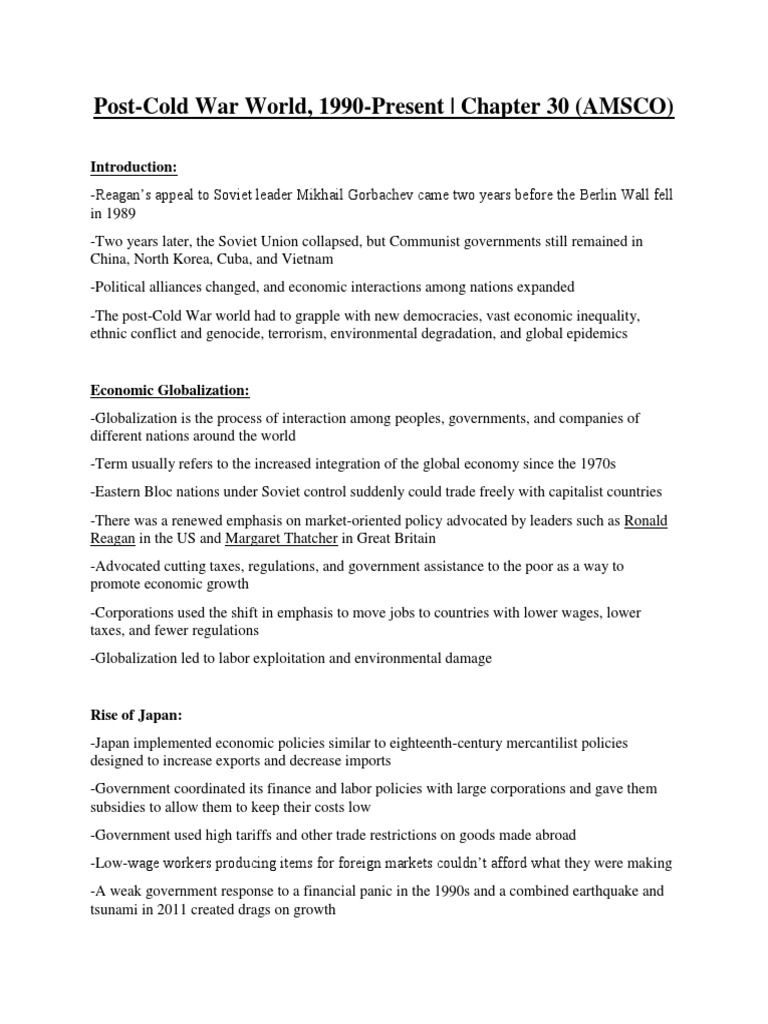 Chapter 30 Notes - AMSCO | PDF | Saddam Hussein | Hiv/Aids