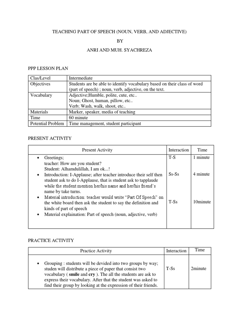 Contoh LESSON PLAN | PDF | Part Of Speech | Verb