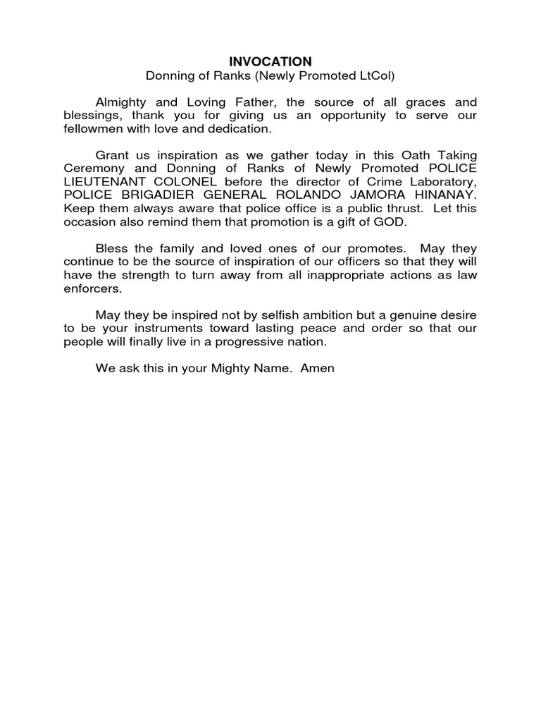 Invocation For Donning and Oath Prom | PDF
