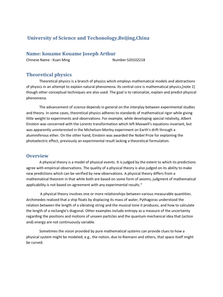 Theoretical Physics | PDF | Theoretical Physics | Theory