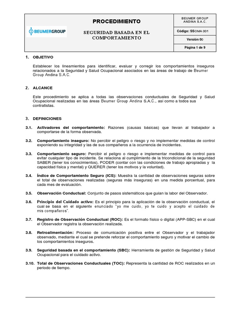 Procedimiento de Seguridad Conductual | PDF | Comportamiento ...