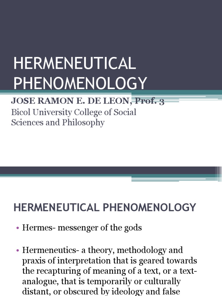 Hermeneutical Phenomenology | PDF | Phenomenology (Philosophy ...