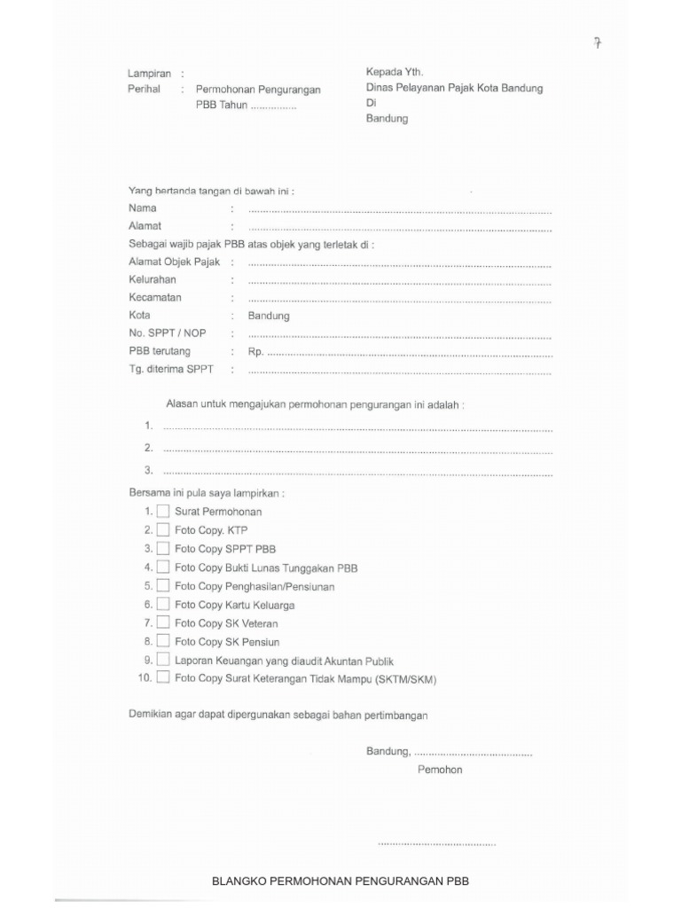 Blanko Permohonan Pengurangan PBB PDF | PDF