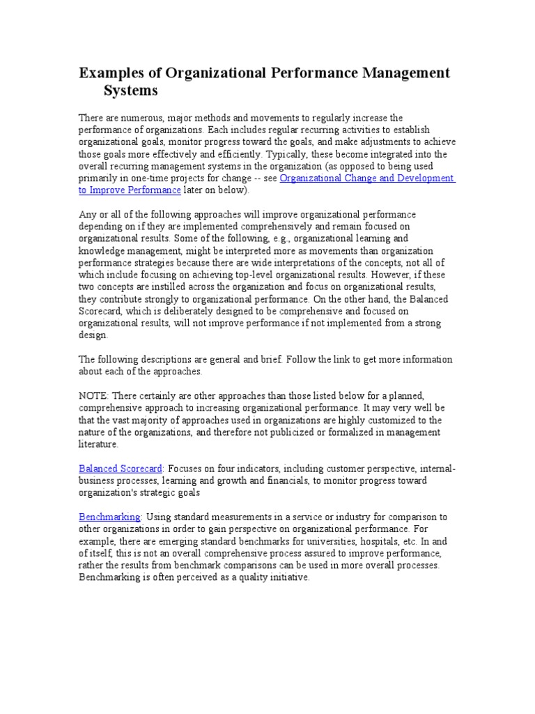 Examples of Organizational Performance Management Systems | PDF | Goal ...