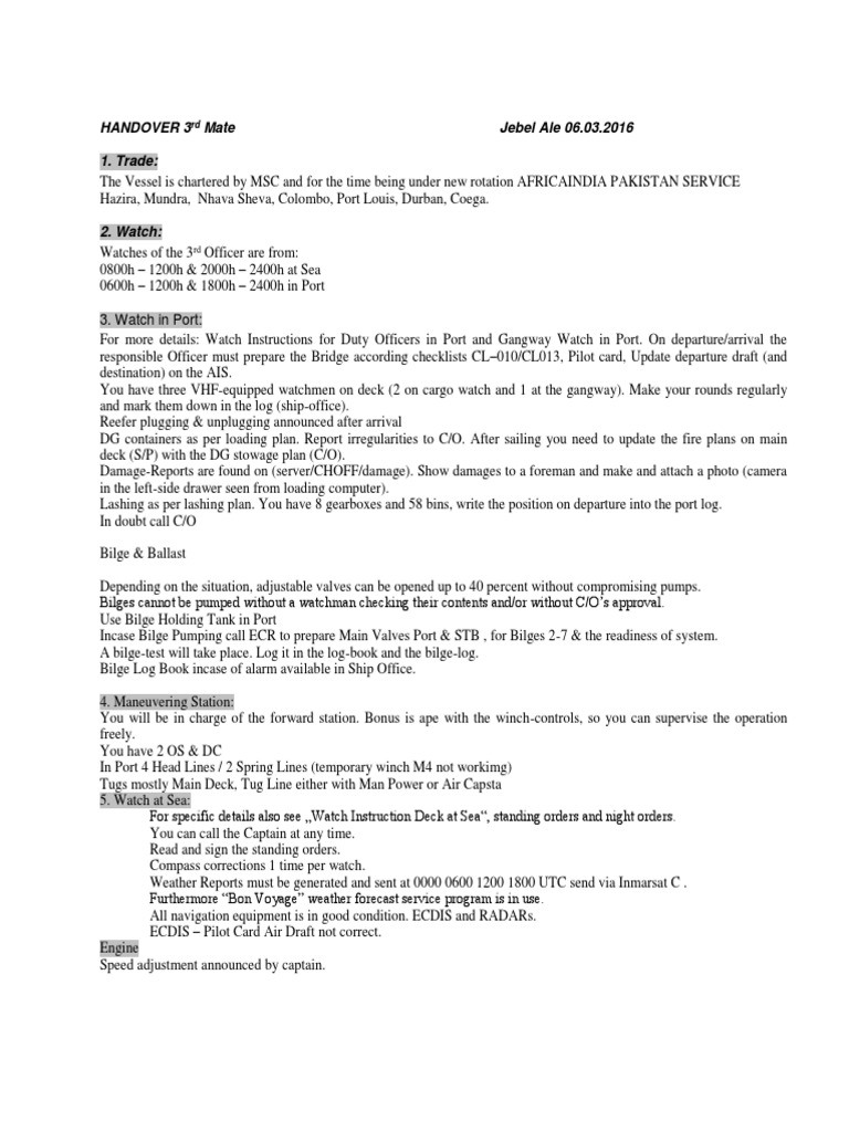 Handover | PDF | Water Transport | Shipping