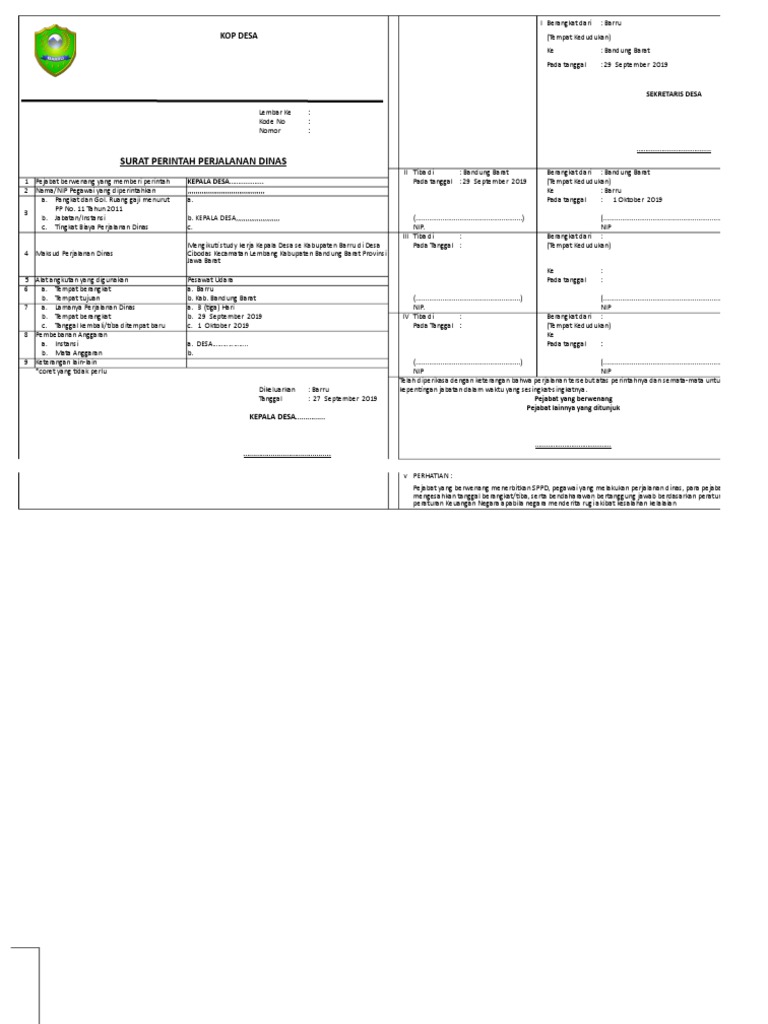 Contoh SPPD Desa | PDF