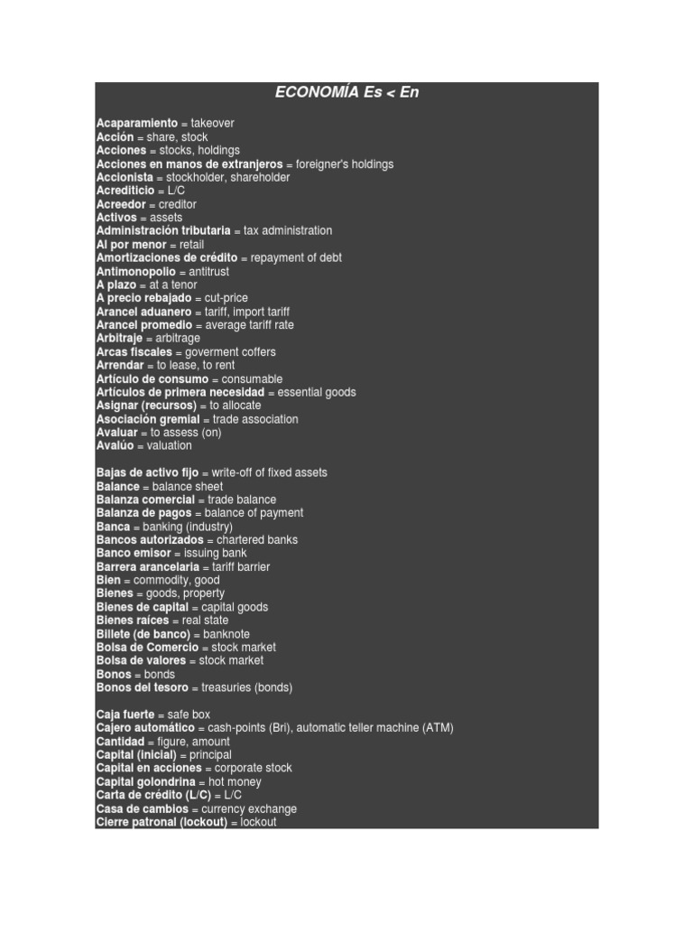 Diccionario - Economia (Ingles - Español) | PDF | Taxes | Stocks