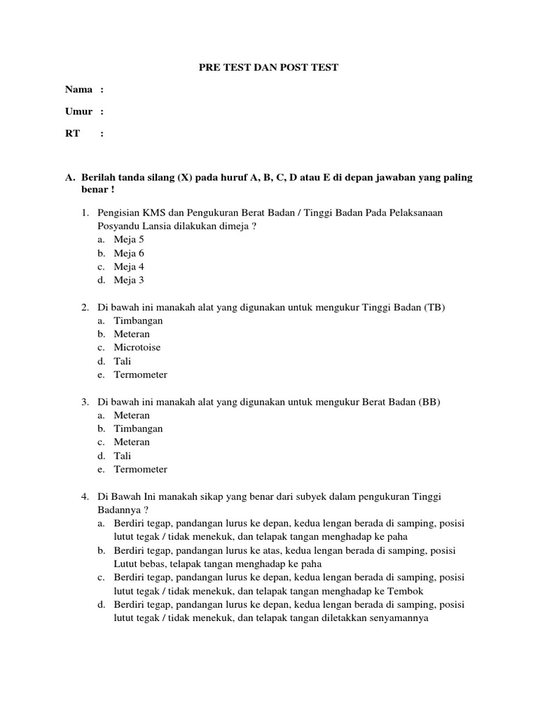 SOAL PRE TEST DAN POST TEST Pelatihan Kader Kms | PDF