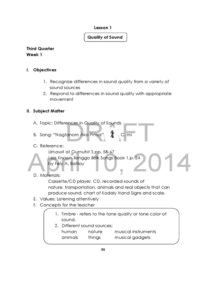 Grade 3 TG MAPEH MUSIC Quarter 3 PDF | PDF | Singing | Sound