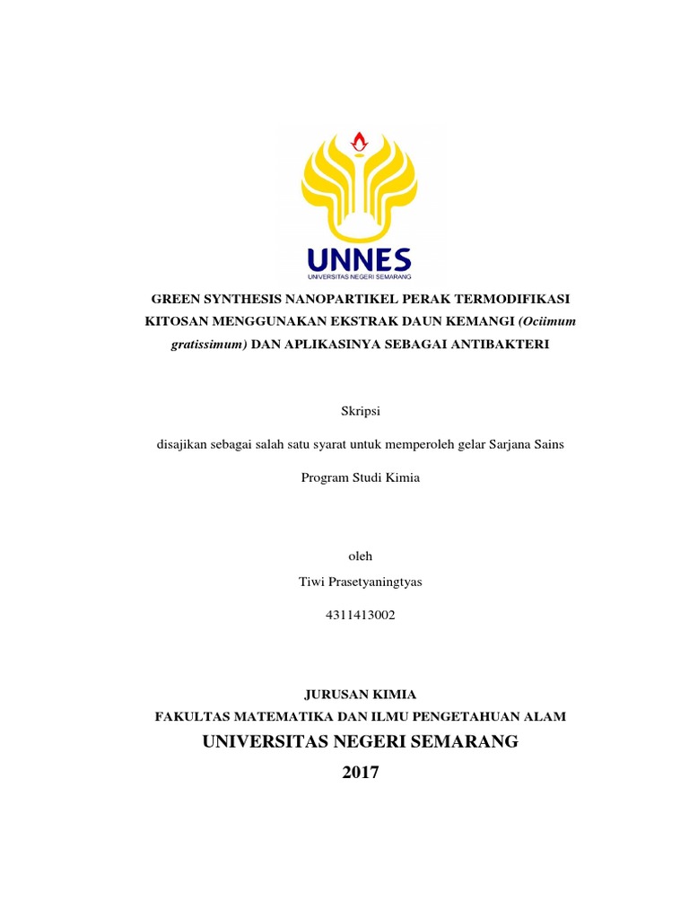 GREEN SYNTHESIS NANOPARTIKEL PERAK TERMODIFIKASI KITOSAN MENGGUNAKAN EKSTRAK DAUN KEMANGI ...