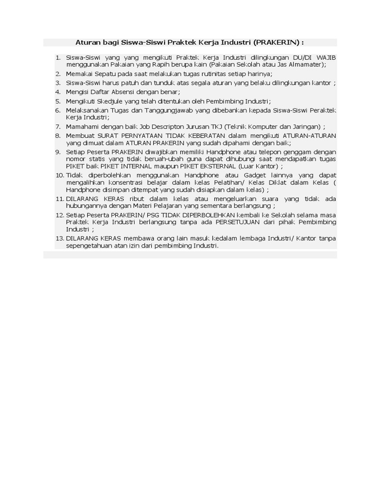 Aturan dan Sanksi PRAKERIN Siswa-Siswi | PDF | Karier & Perkembangan
