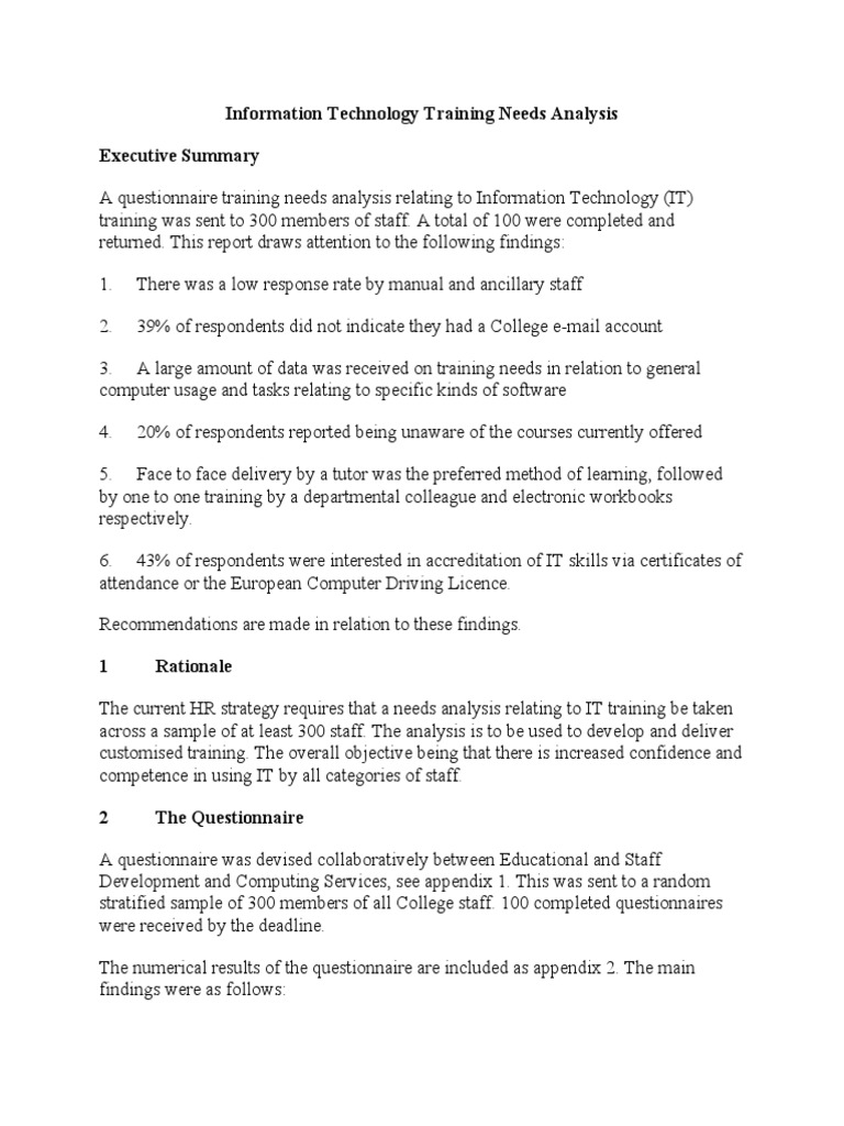 Information Technology Training Needs Analysis (Sample) | PDF ...