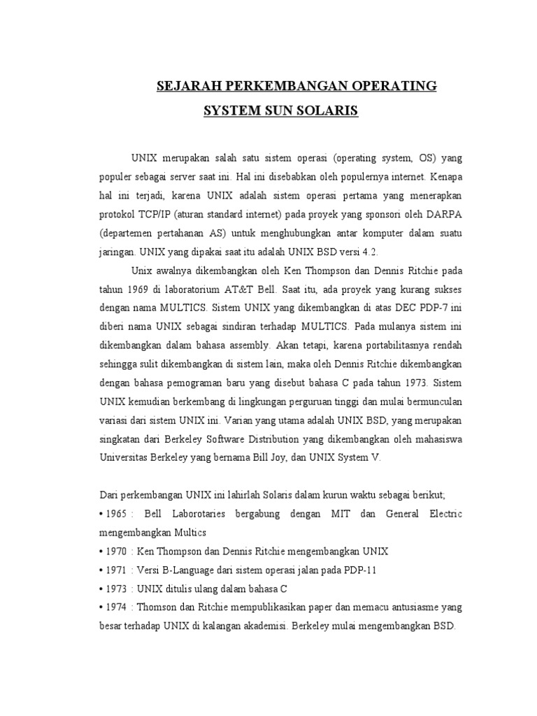 Sejarah An Operating System Sun Solaris | PDF
