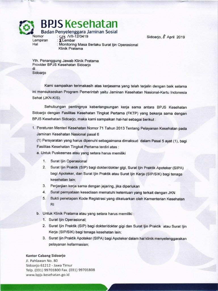 Monitoring Masa Berlaku Surat Ijin Operasional Klinik Pratama.. | PDF Monitoring Masa Berlaku Surat Ijin Operasional Klinik Pratama.. | PDF