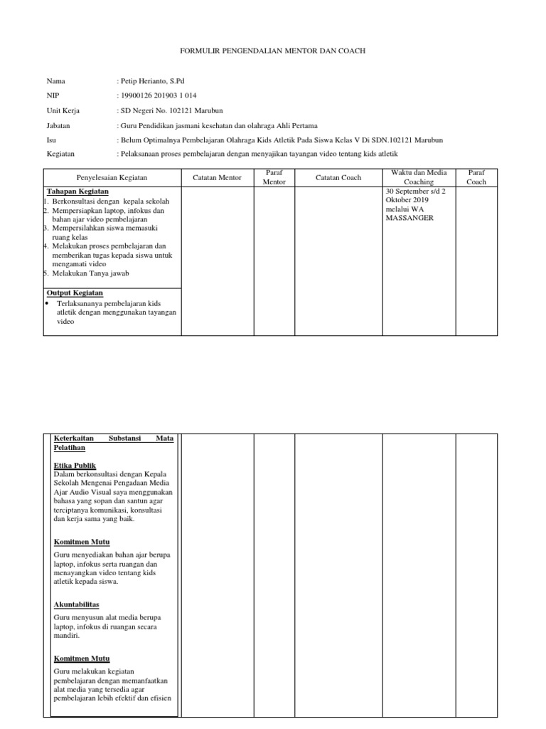 Formulir Pengendalian Mentor Dan Coach | PDF