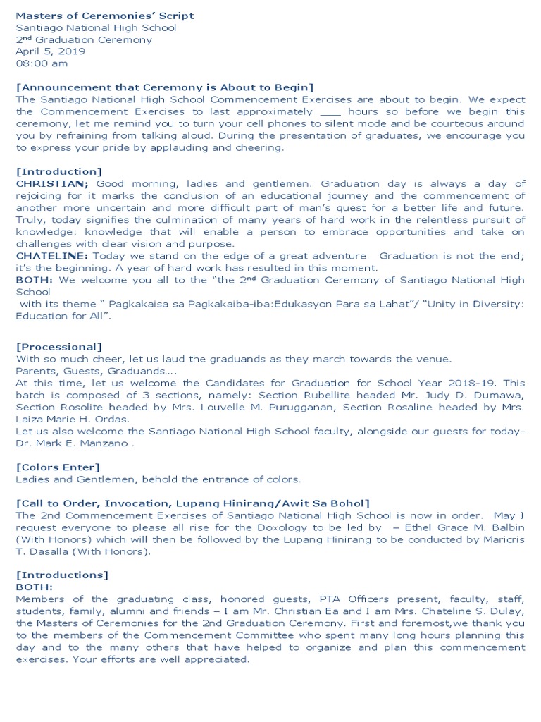 Graduation Day Script Sample CTTO | PDF
