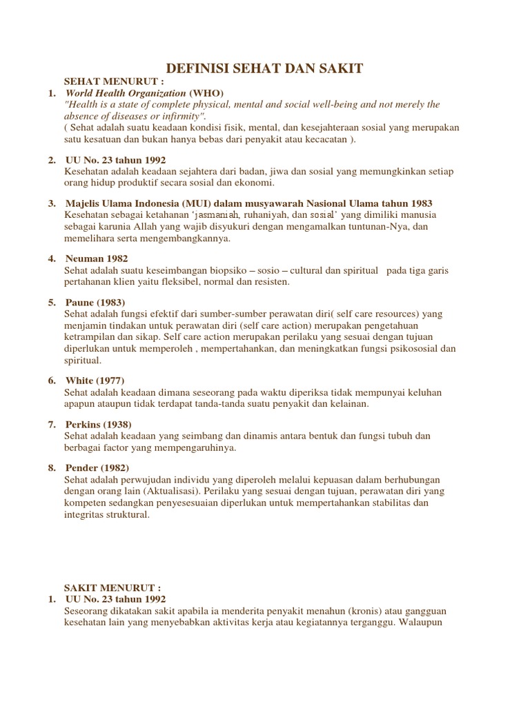 Definisi Sehat Dan Sakit | PDF | Pengembangan Diri | Kesehatan Holistik