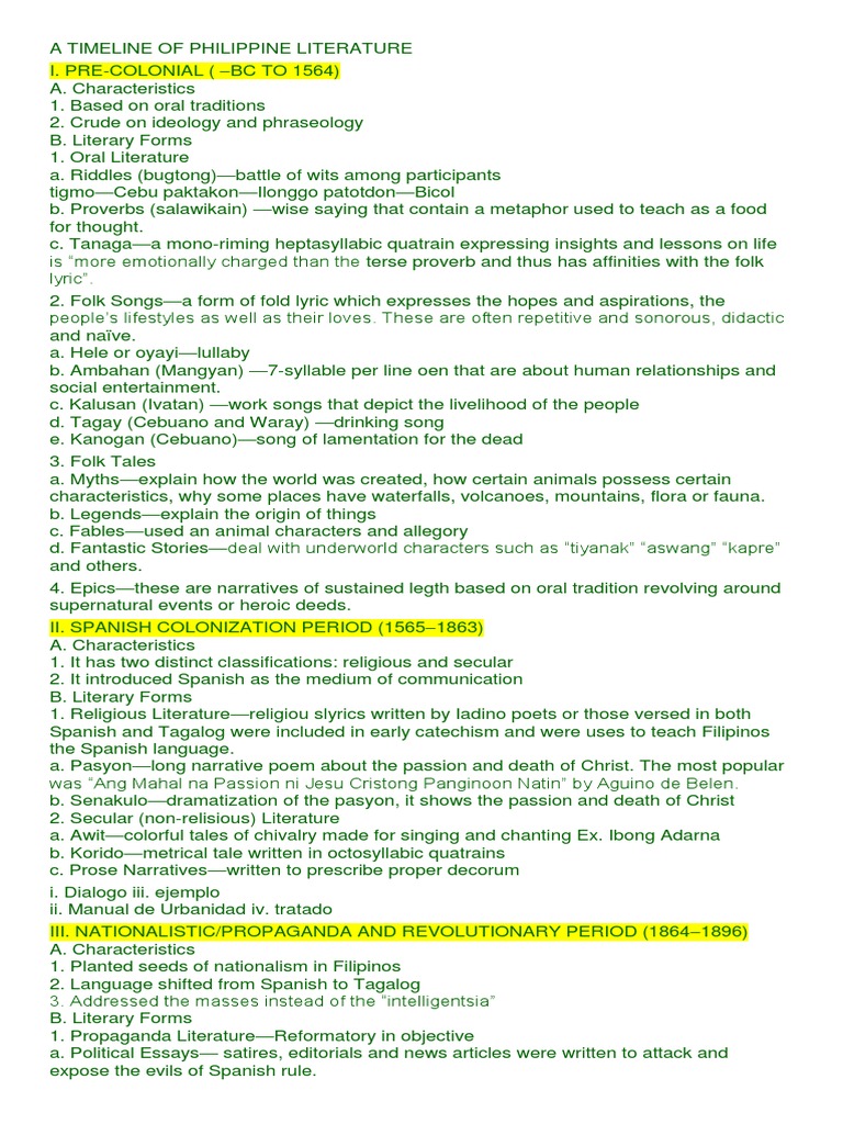 A Timeline of Philippine Literature | PDF | Tagalog Language | Poetry