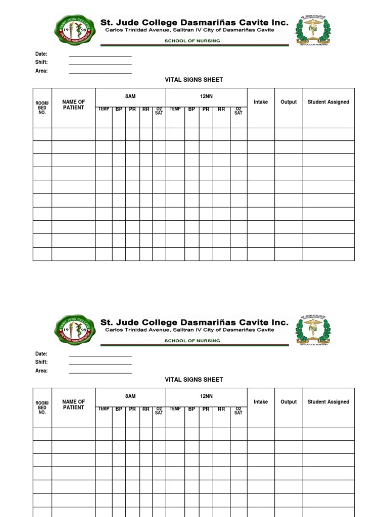 Vital Signs Sheet & Kardex | PDF | Medicine | Clinical Medicine