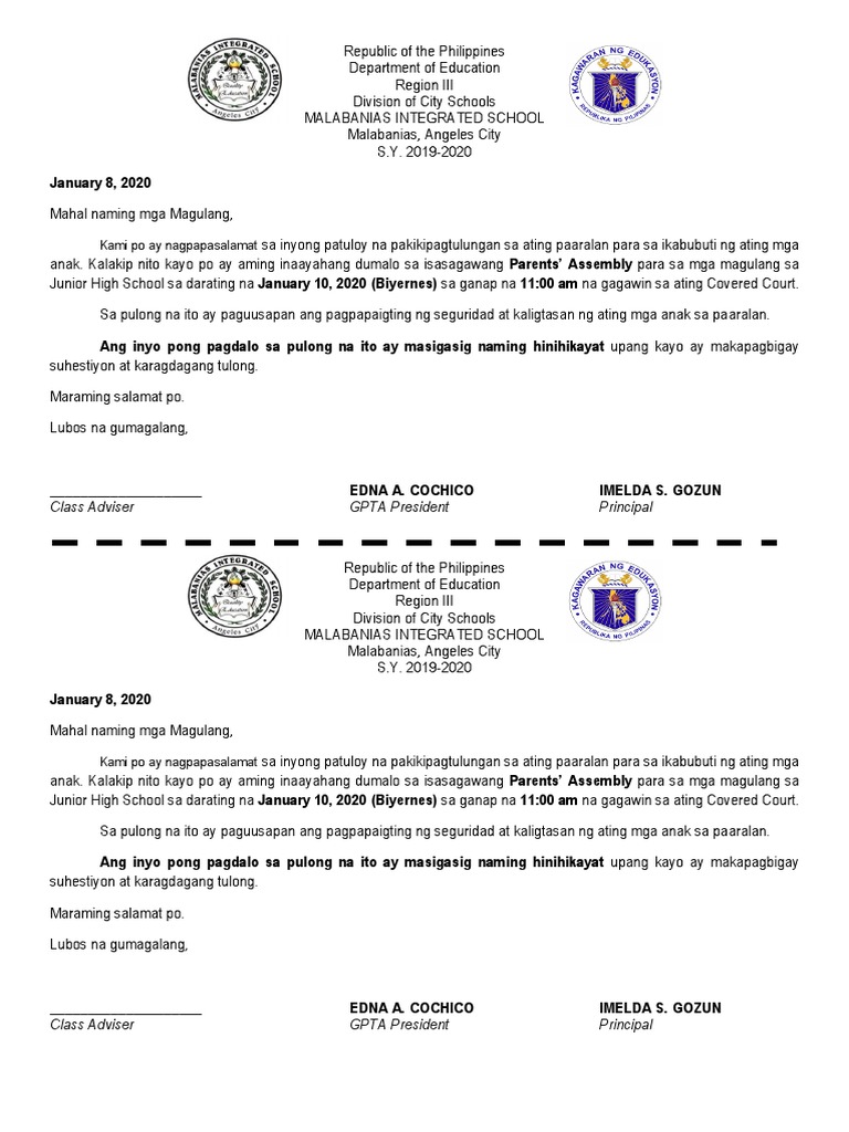 Parent Assembly Letter | PDF