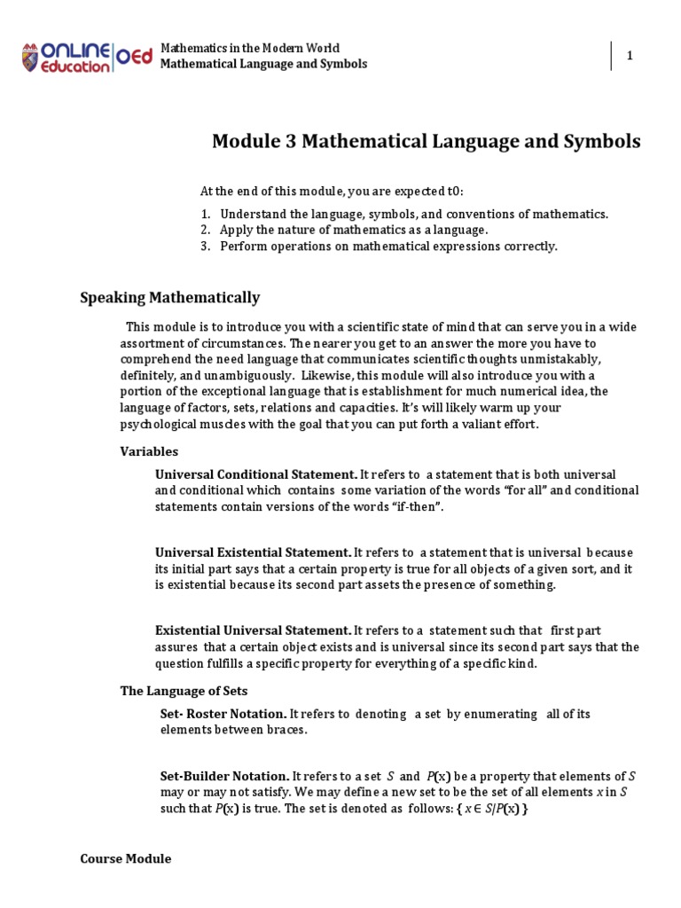 Language And Symbols Pdf Set Mathematics Formalism Deductive 