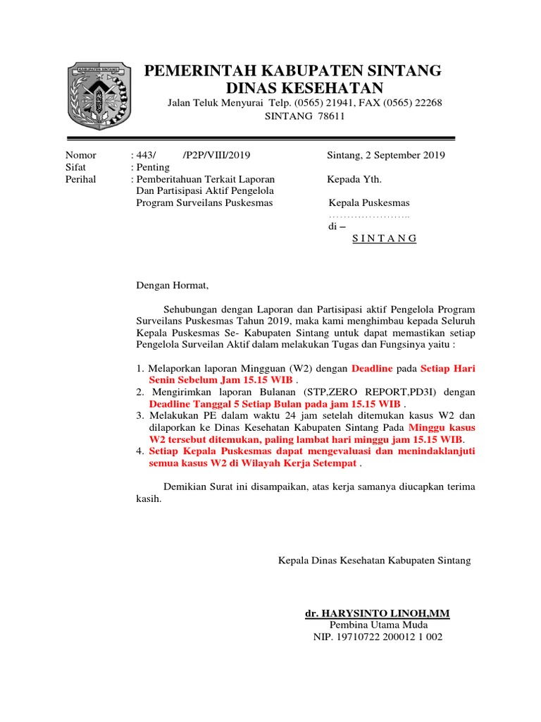 Surat Pemberitahuan Deadline Utk PKM 2019 | PDF