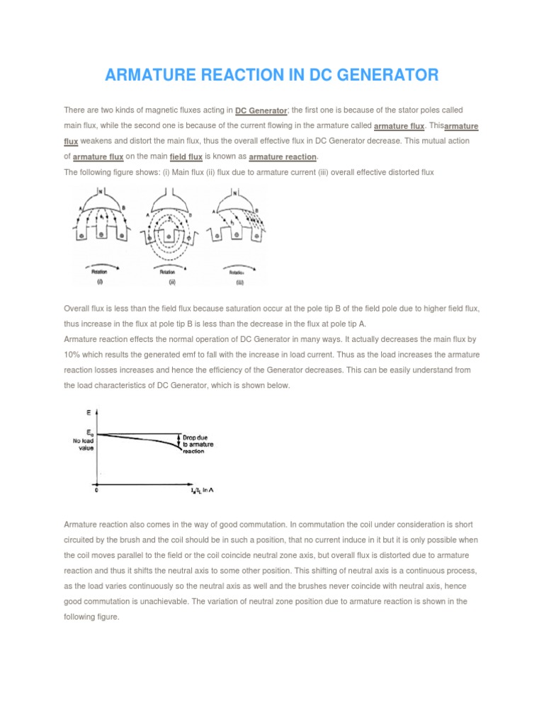 Armature Reaction in DC Generator PDF | PDF | Electrodynamics | Electrical Components