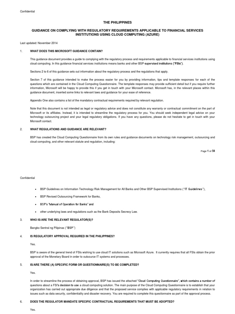 Microsoft FSI Checklist Azure | PDF | Regulatory Compliance | Risk ...