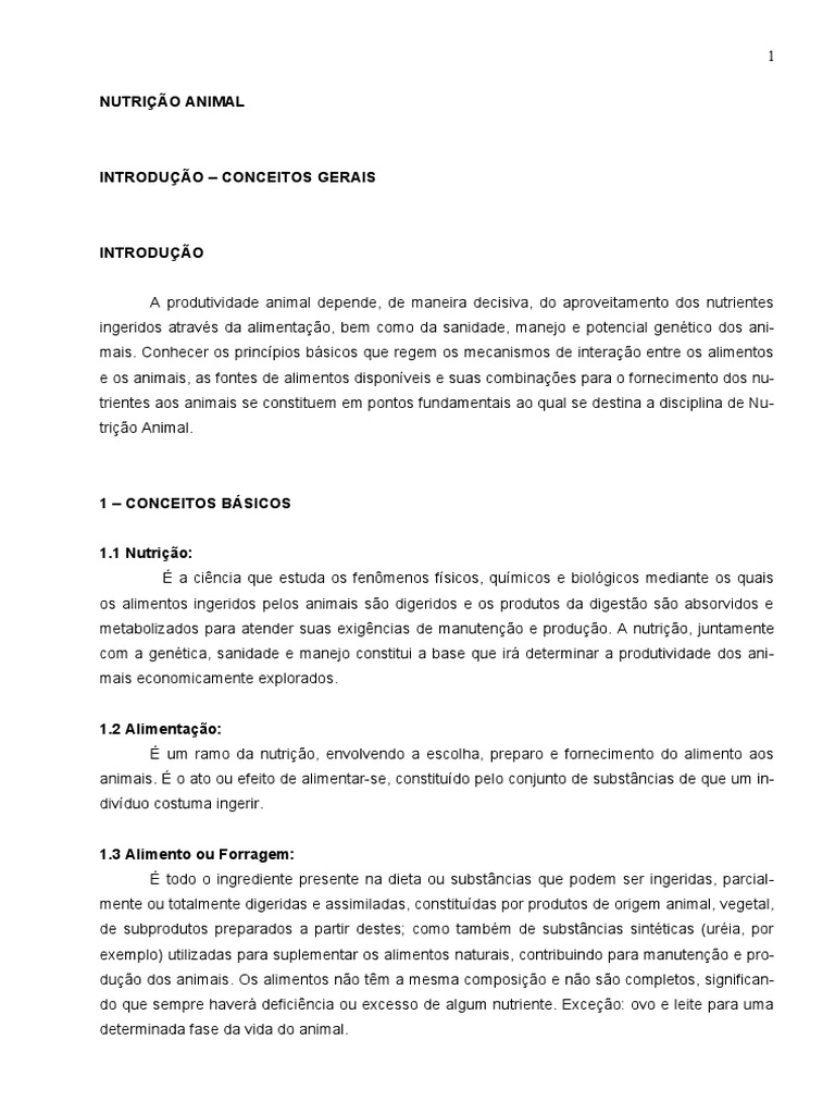 Nutrição Animal - Introdução Conceitos Gerais | PDF | Fibra alimentar ...