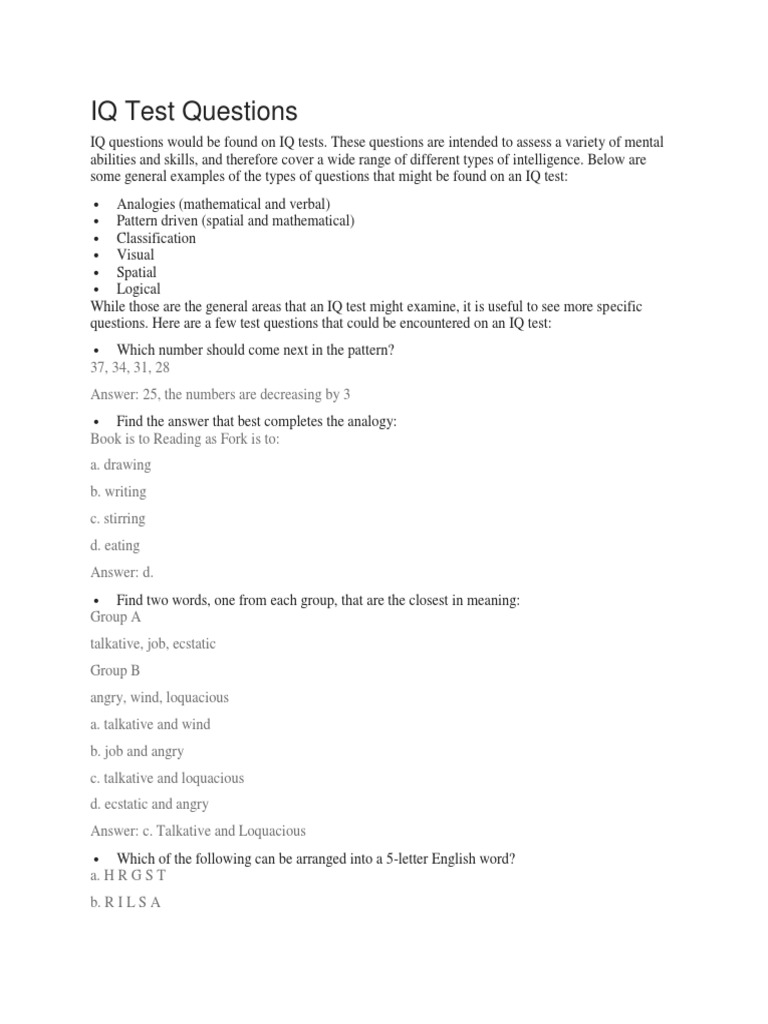 Iq Test | PDF | Intelligence Quotient | Mental Processes