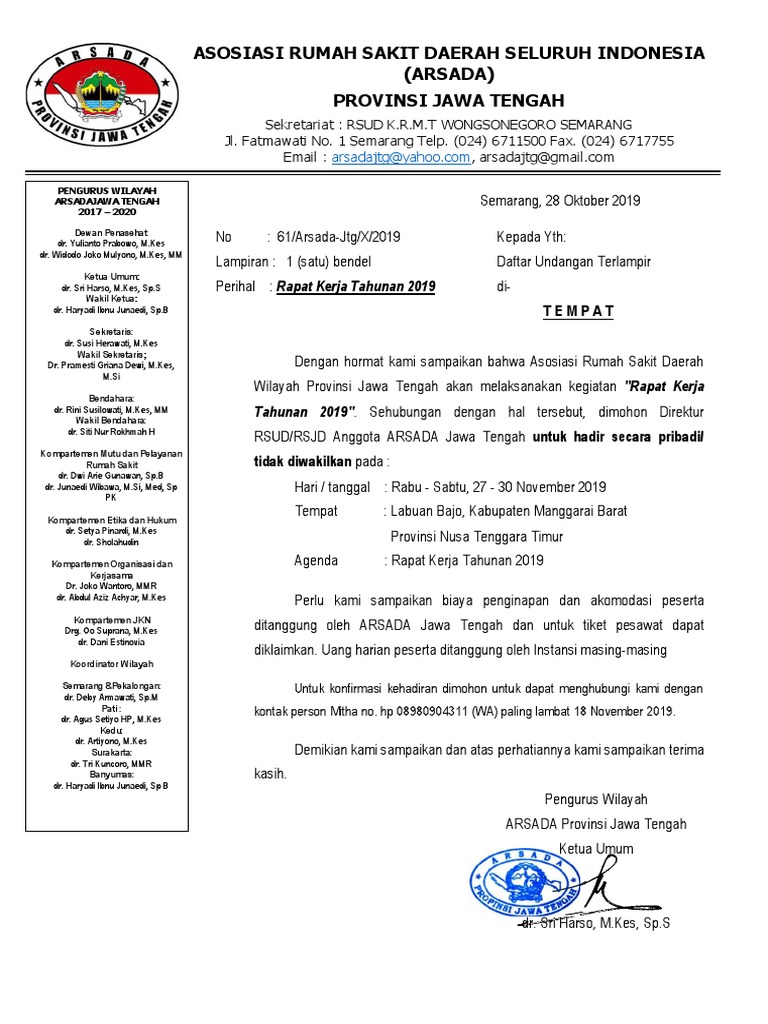 Undangan Rapat Kerja Tahunan Arsada 2019 | PDF