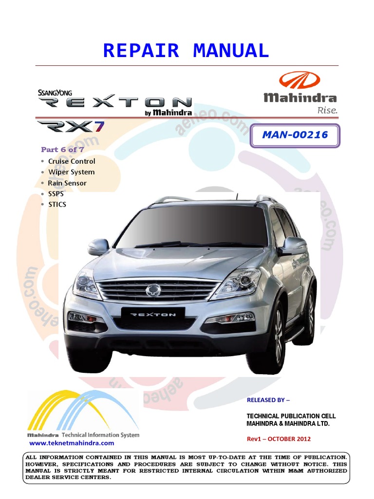 Mahindra Rexton RX7 REPAIR MANUAL MAN 00216 Part 6 of 7 Rev 1 | PDF ...