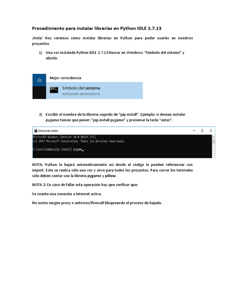 Procedimiento para Instalar Librerias en Python Idle 2.7.13 | PDF