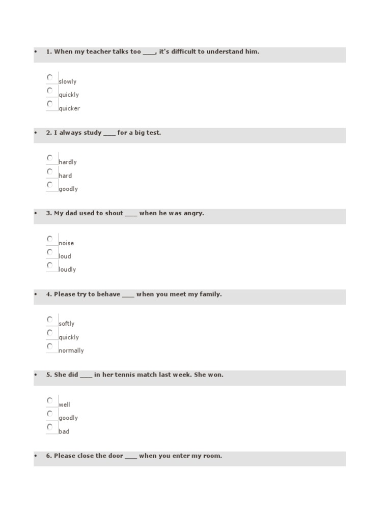 Adverbs of Manner Exercises for Students | PDF