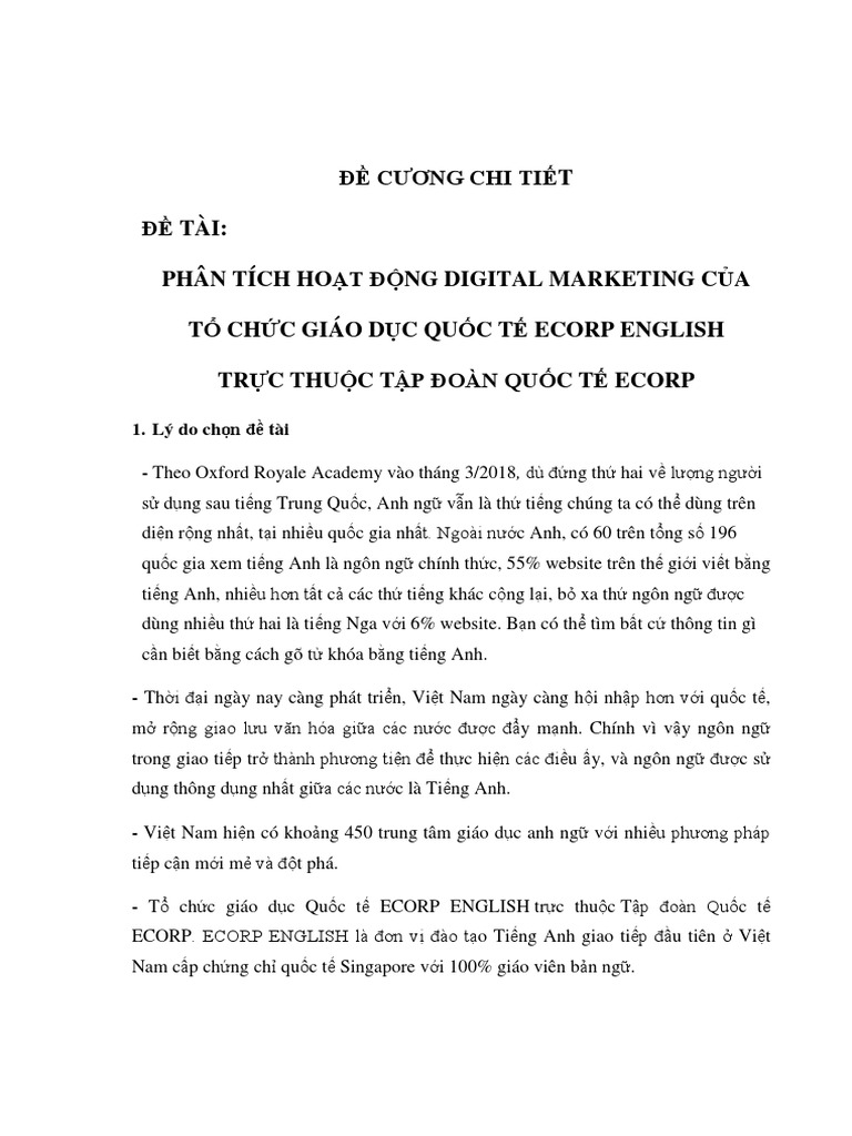 ĐỀ CƯƠNG CHI TIẾT Digital marketing Ecorp English | PDF