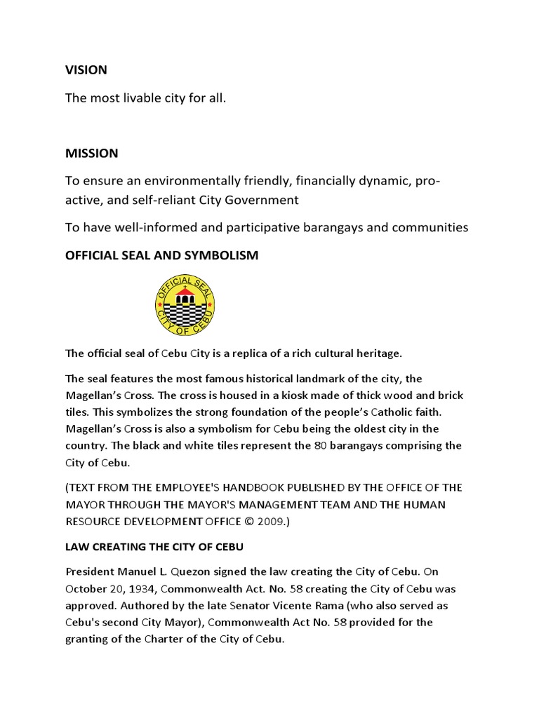 Cebu City's Vision Mission | PDF | Public Sphere | Social Institutions
