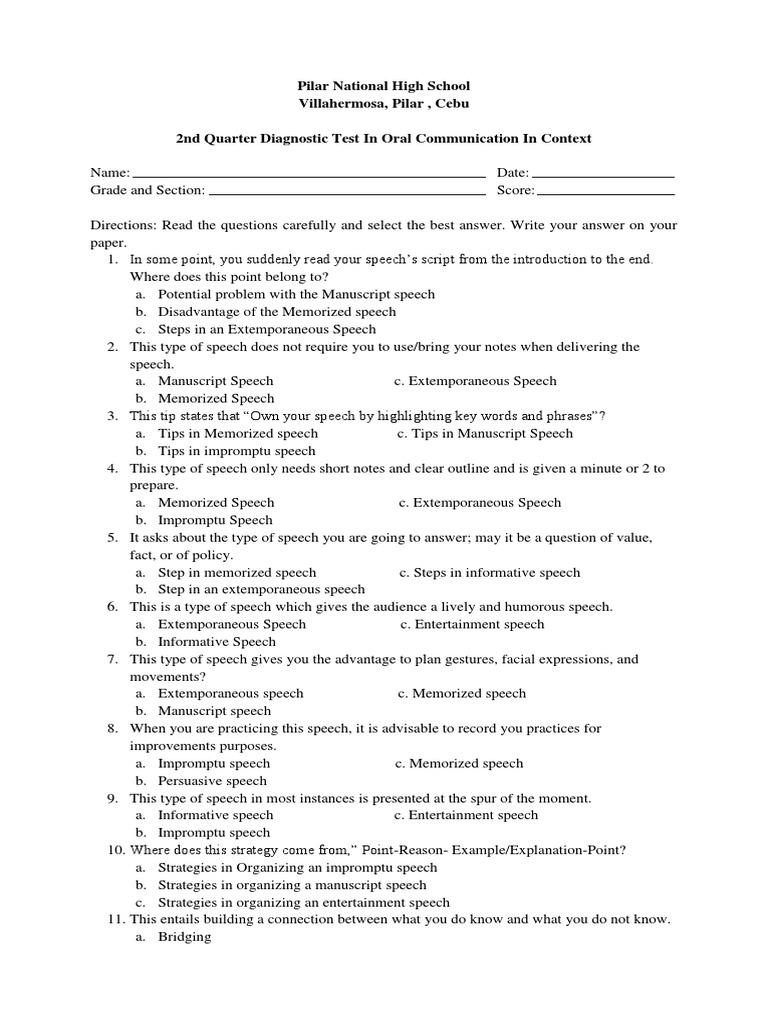 Grade 11 Oral Communication Test Q2 | PDF | Causality | Persuasion