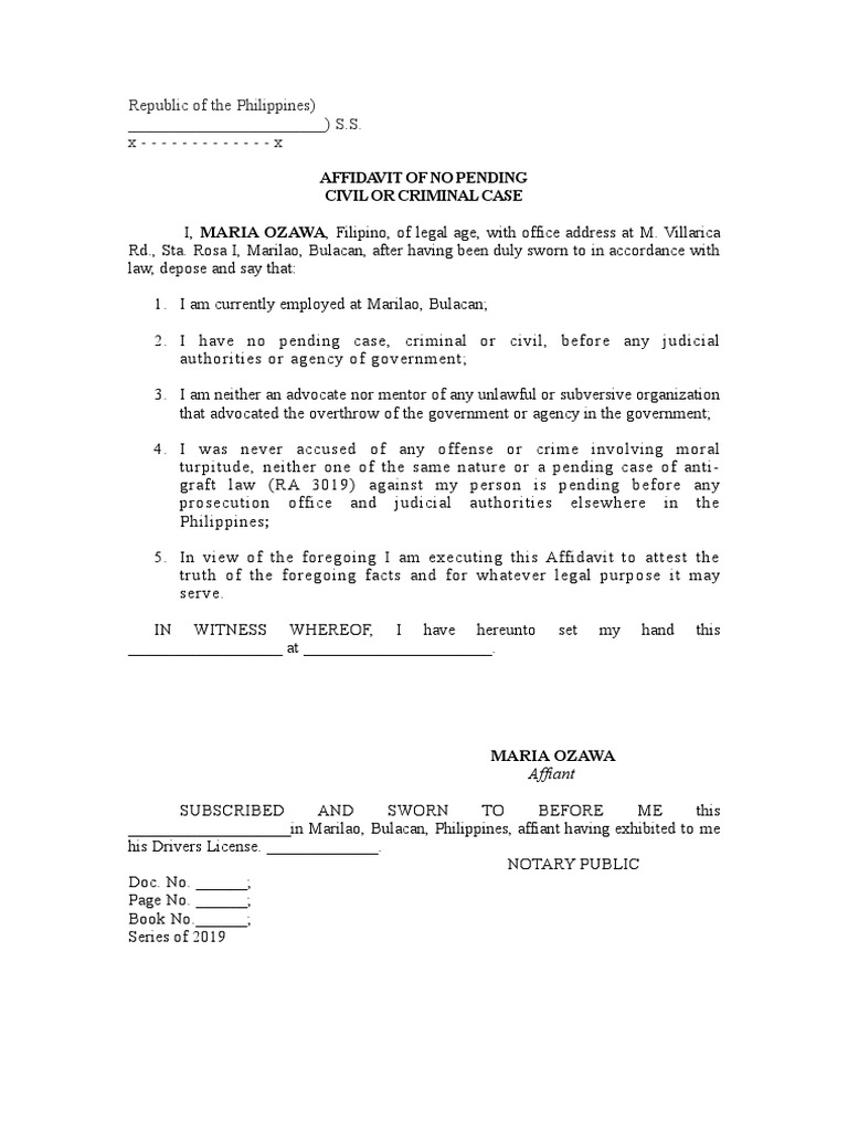 Affidavit of No Pending Cases | PDF