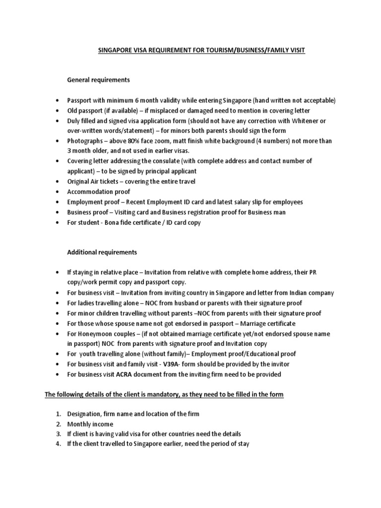 Singapore Visa Checklist | PDF | Travel Visa | Passport